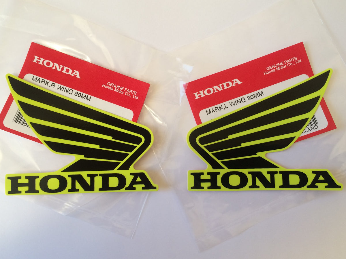 Honda Wing Fuel Tank Decal Wings Sticker 2 x 80mm BLACK & LUMINOUS YEL ...